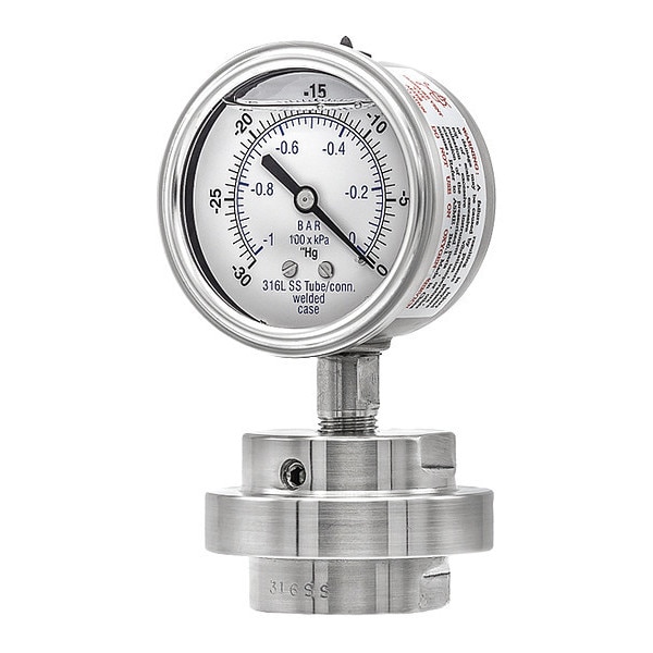 Pic Gauges Pressure Gauge with Diaphragm Seal, 30 to 0 psi, 2 1/2 in ...