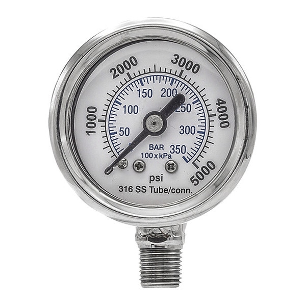 Pic Gauges Industrial Pressure Gauge, 0 to 5,000 psi, 1 1/2 in Dial, 1/ ...