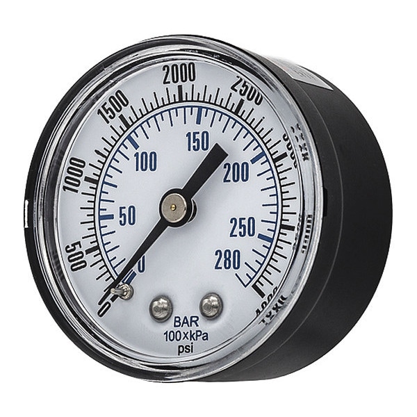 Pic Gauges Industrial Pressure Gauge, 0 to 4,000 psi, 2 in Dial, 1/4 in ...