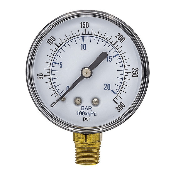 Pic Gauges Industrial Pressure Gauge, 0 to 300 psi, 2 1/2 in Dial, 1/4 ...