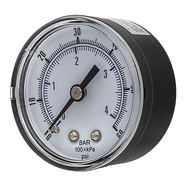 Pic Gauges Industrial Pressure Gauge, 0 to 60 psi, 2 in Dial, 1/4 in ...