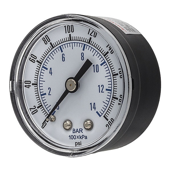 Pic Gauges Industrial Pressure Gauge, 0 to 200 psi, 2 in Dial, 1/4 in ...