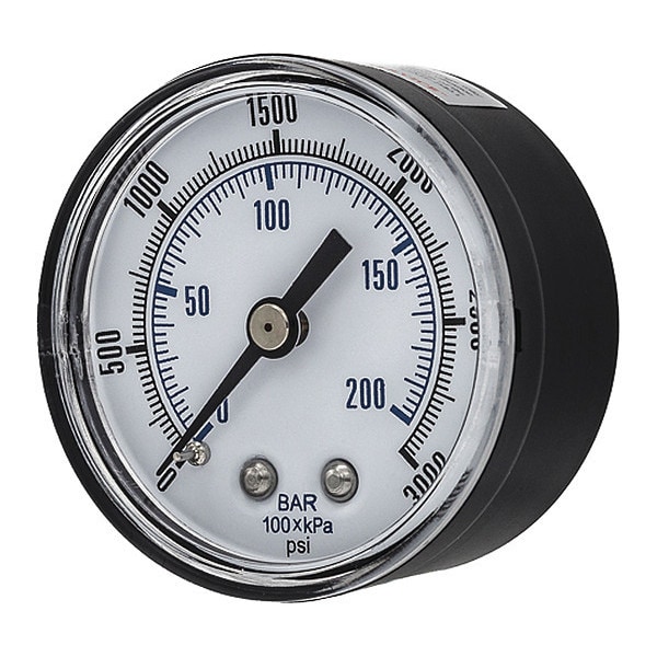 Pic Gauges Industrial Pressure Gauge, 0 to 3,000 psi, 2 in Dial, 1/4 in ...
