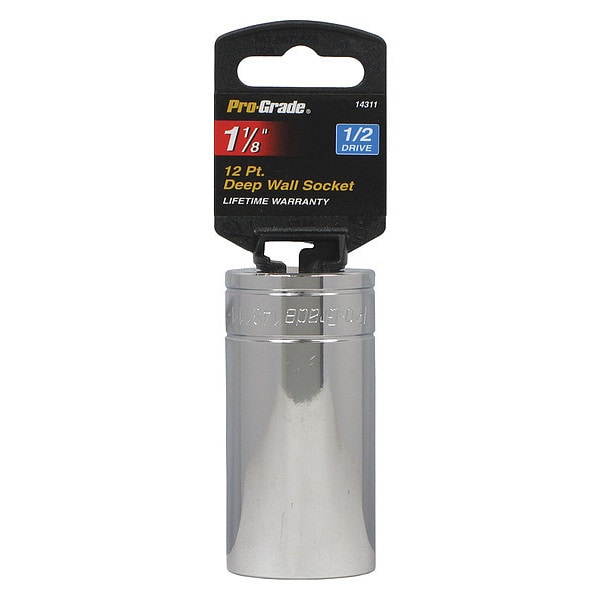Pro-Grade Tools Socket, 1/2"Dr., 12Pt. Deep, 1 1/8" 14311 | Zoro