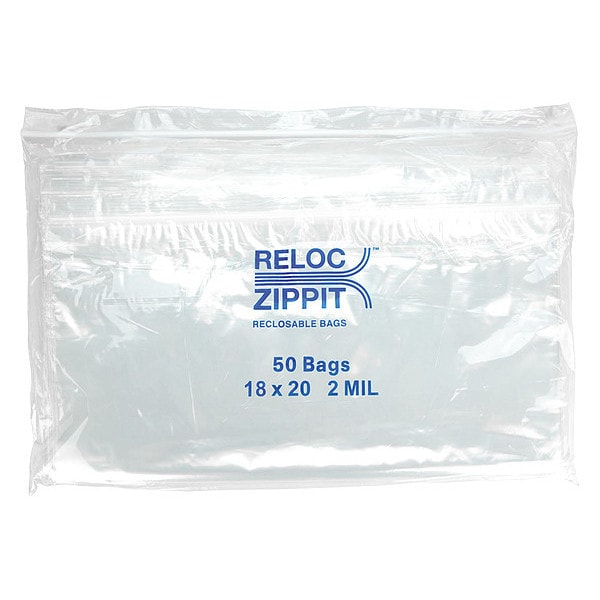 Reloc Zippit Bag, Poly, Reclosable, 2 mil, 18"x 20", PK500 R1820 | Zoro
