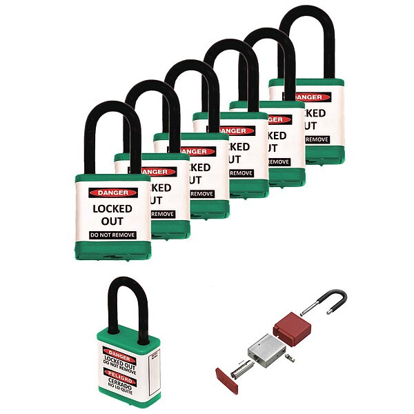Zing Lockout Padlock, 1-1/2" H Shackle, PK6 700KA6-GREEN | Zoro