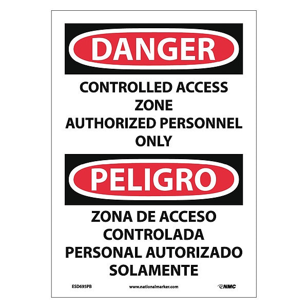 Nmc Danger Controlled Access Zone Sign - Bilingual, ESD695PB ESD695PB ...