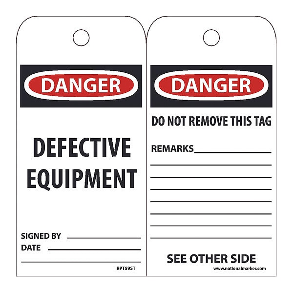 Nmc Danger Defective Equipment Tag, Pk25 RPT59ST | Zoro