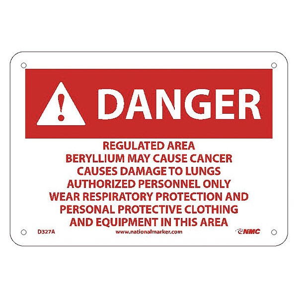 Nmc Beryllium Danger Regulated Area Sign, D327A D327A | Zoro