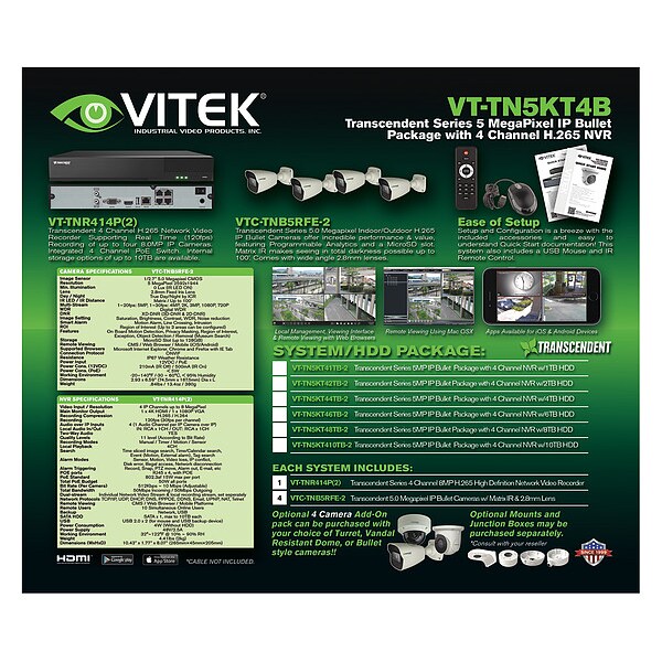 Vitek Network Video Recorder Kit, 1 TB VT-TN5KT41TB-2 | Zoro