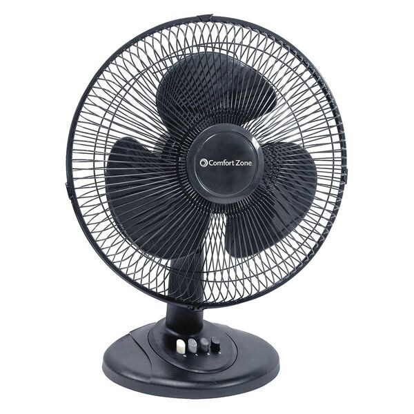 Comfort Zone 12" Table Fan, Oscillating, 3 Speeds, Black 123707 | Zoro