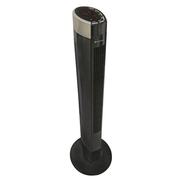 Comfort Zone 42" Tower Fan, Oscillating, Black, Remote Control 125283 ...