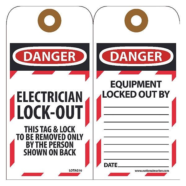 Nmc Danger Electrician Lock-Out Tag, Pk10 LOTAG16 | Zoro