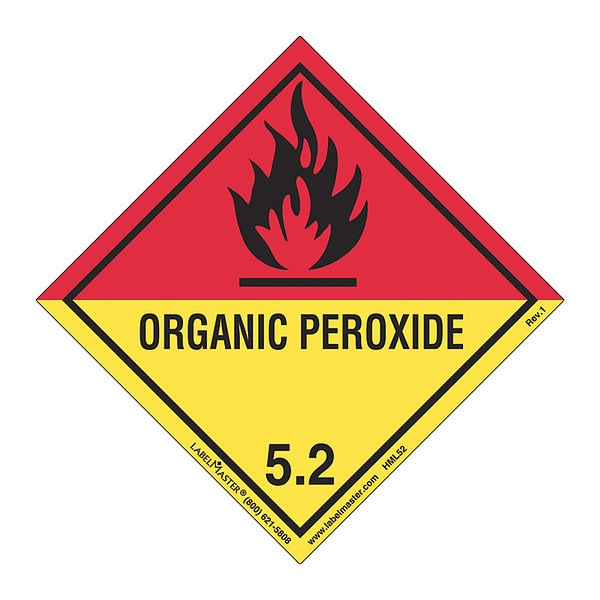 Labelmaster Organic Peroxide Label, Worded, PK50 HML52S | Zoro