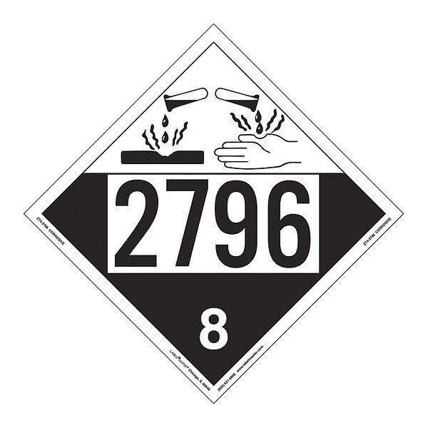 Labelmaster Corrosive Placard, UN 2796, PK25 ZT4-2796 | Zoro
