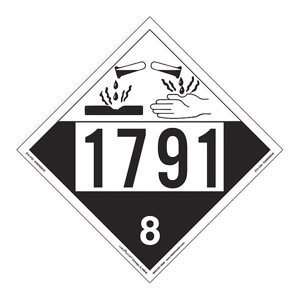 Labelmaster Corrosive Placard, UN 1791, PK25 ZT4-1791 | Zoro