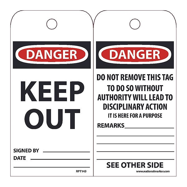 Nmc Danger Keep Out Tag, Pk25 RPT143 | Zoro