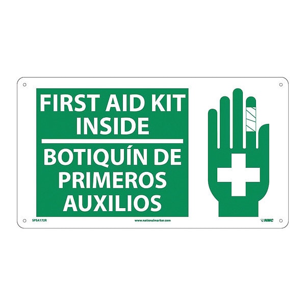 Nmc First Aid Kit Inside Sign - Bilingual, SPSA172R SPSA172R | Zoro