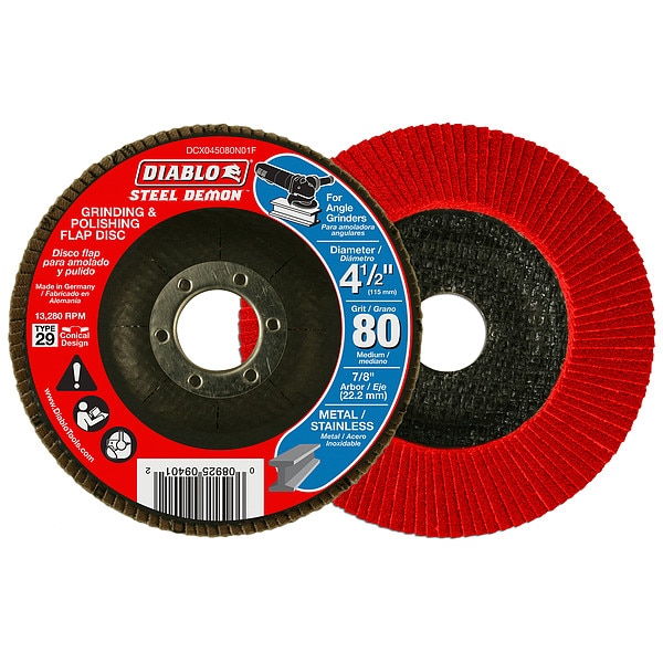 Diablo Grinding/Polishing Flap Disc, 4-1/2", 80G DCX045080N01F | Zoro