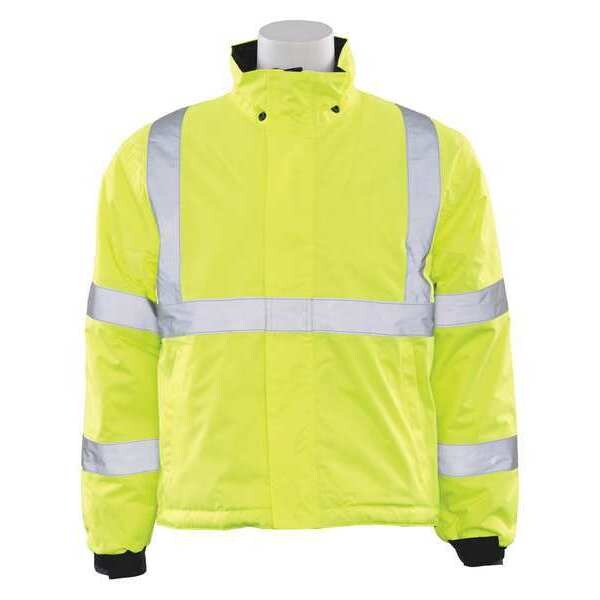 Erb Safety Bomber Jacket, Reversible, Hi-Viz, Lime, L 62052 | Zoro