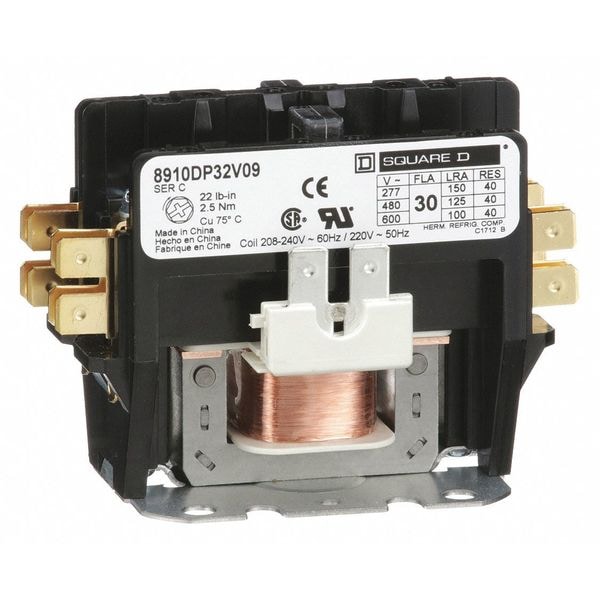 Square D Definite Purpose Magnetic Contactor, 208V-240V AC, 2 P, Non ...
