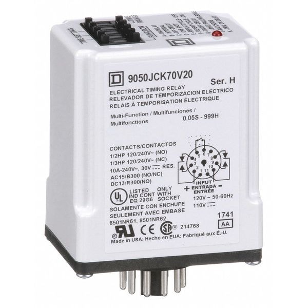 Square D 9050JCK70V20 Time Delay Relay,120VAC,10A,DPDT | Zoro.com