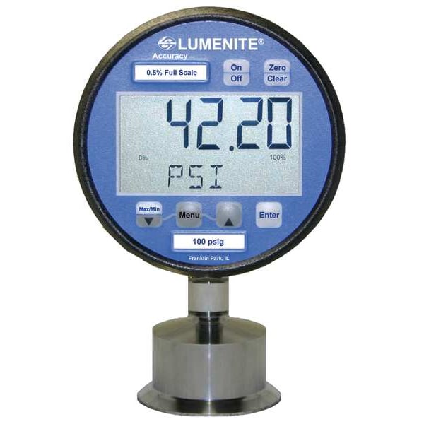 Lumenite Digital Sanitary Pressure Gauge with Transmitter, 0 to 600 psi ...