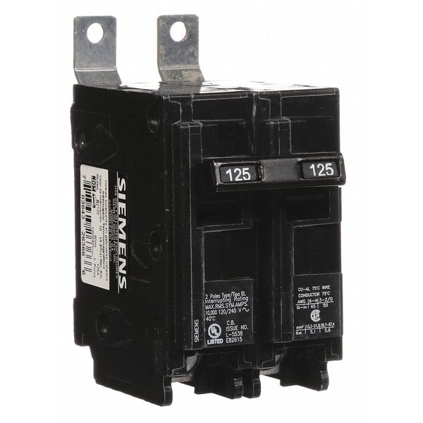 SIEMENS 125A, 2 pole Miniature Circuit Breaker, BL, 120/240V AC, - B2125