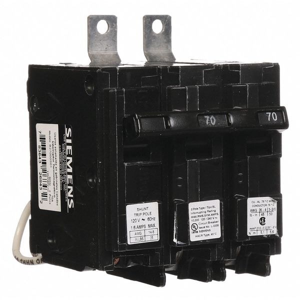 SIEMENS 70A, 2 pole Miniature Circuit Breaker, BL, 120/240V AC, - B27000S01