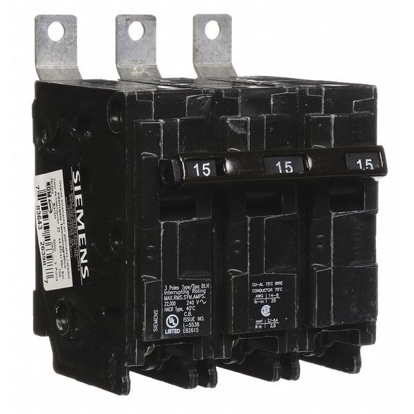 SIEMENS 15A, 3 pole Miniature Circuit Breaker, BL, 240V AC, - B315H