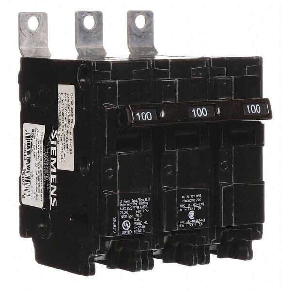 SIEMENS 100A, 3 pole Miniature Circuit Breaker, BL, 240V AC, - B3100H