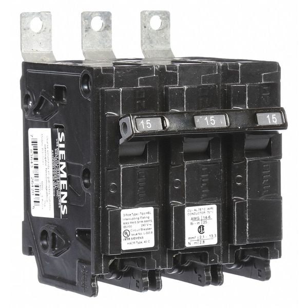 SIEMENS 15A, 3 pole Miniature Circuit Breaker, BL, 240V AC, - B315HH