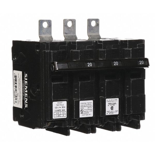 SIEMENS 20A, 3 pole Miniature Circuit Breaker, BL, 120/240V AC, - B320H00S01