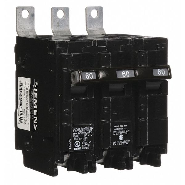 SIEMENS 60A, 3 pole Miniature Circuit Breaker, BL, 240V AC, - B360HH