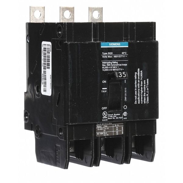 SIEMENS 35A, 3 pole Miniature Circuit Breaker, BQD, 480V AC, - BQD335