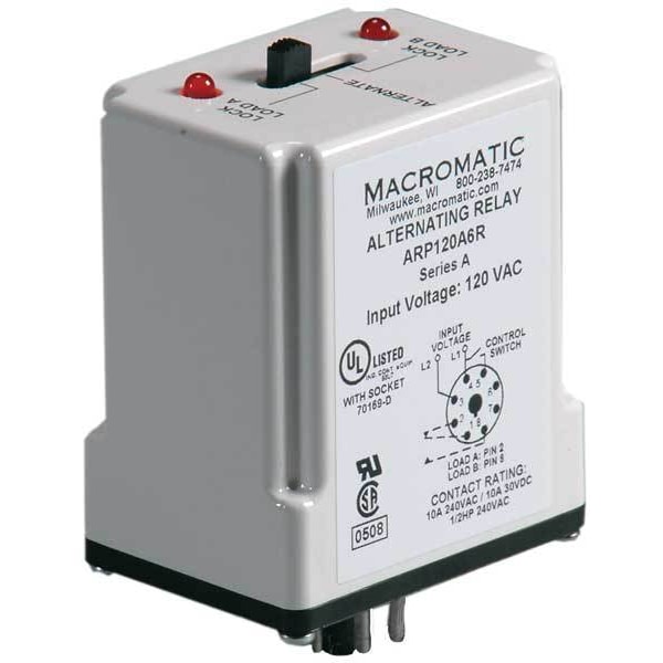Macromatic Alternating Relay, SPDT, 120VAC, 10A, 8 Pin ARP120A6R | Zoro