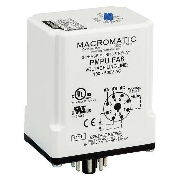 Macromatic 3 Phase Monitor Relay, SPDT, 500VAC, 8 Pin PMPU-FA8 | Zoro