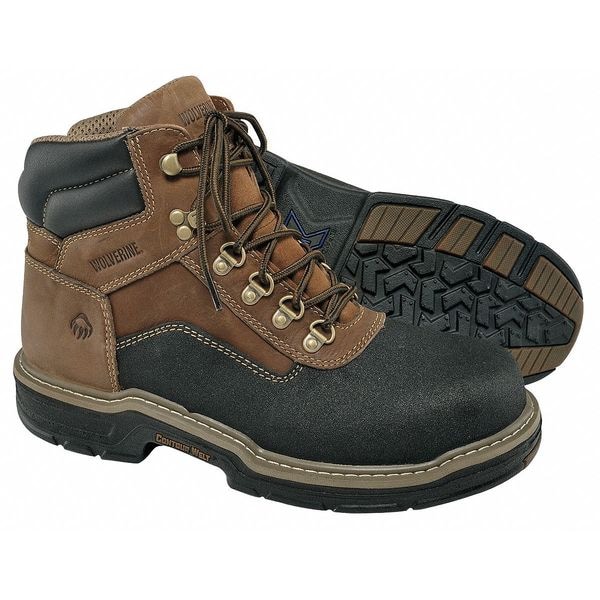 Wolverine Work Boots, Pln, Mens, 11-1/2, Brn/Blk, PR W02254 115M | Zoro