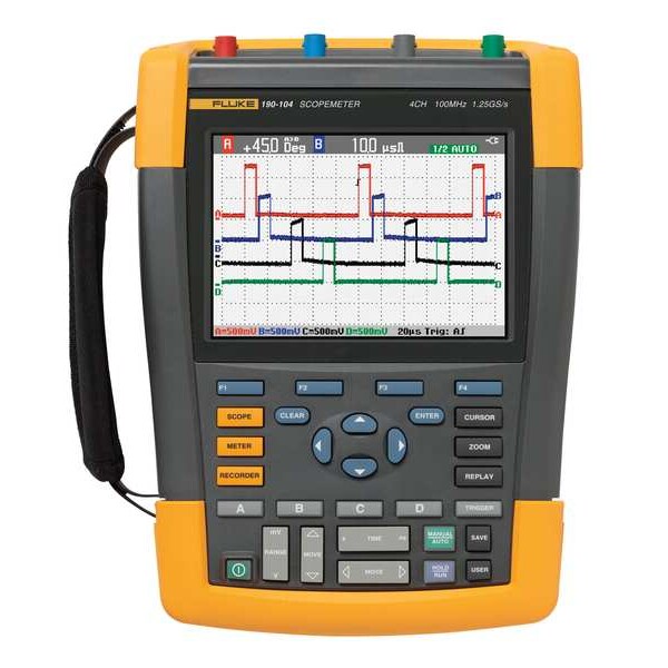 Fluke Handheld Oscilloscope, 100 MHz, 4 Channels, 153 mm Full-Color LCD ...
