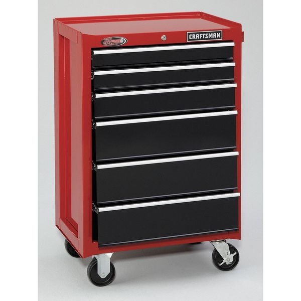 Craftsman Heavy-Duty Rolling Cabinet, 6 Drawer, Red/Black, Steel, 26-1/ ...