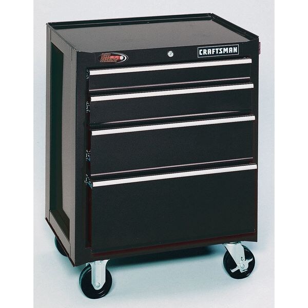 Craftsman Heavy-Duty Rolling Cabinet, 4 Drawer, Black, Steel, 26-1/2" W ...