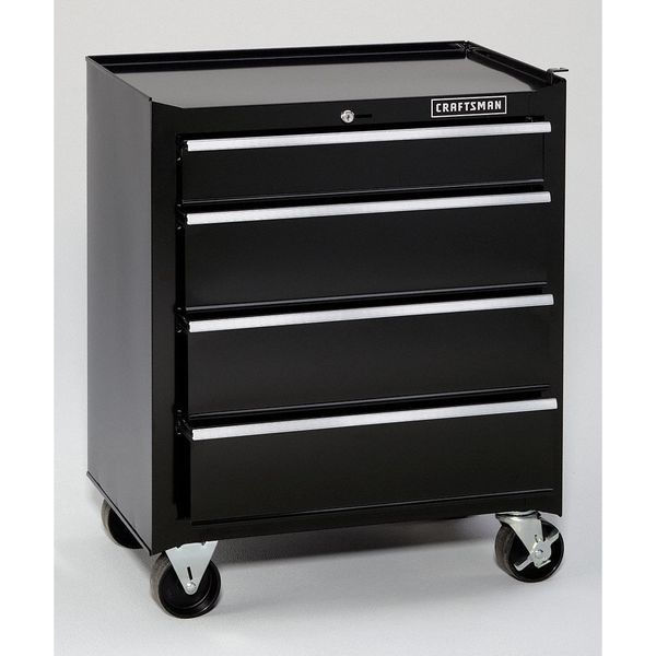 Craftsman Basic Rolling Cabinet, 4 Drawer, Black, Steel, 26-1/2" W x 18 ...