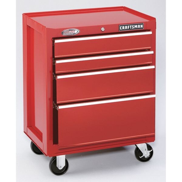 Craftsman Heavy-Duty Rolling Cabinet, 4 Drawer, Red, Steel, 26-1/2" W x ...