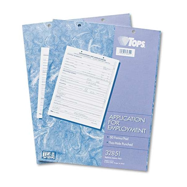 Tops Employee Application Form, 8-1/2 x 11, PK2 TOP32851 | Zoro