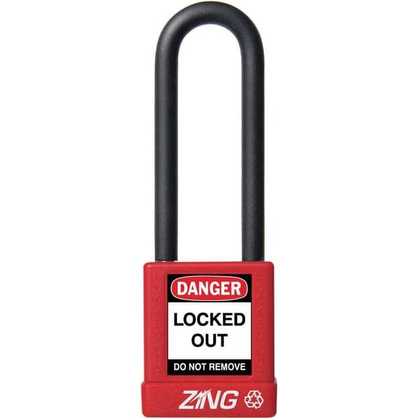 Zing Lockout Padlock, Keyed Different, Aluminum, Red, 3 in Shackle ...