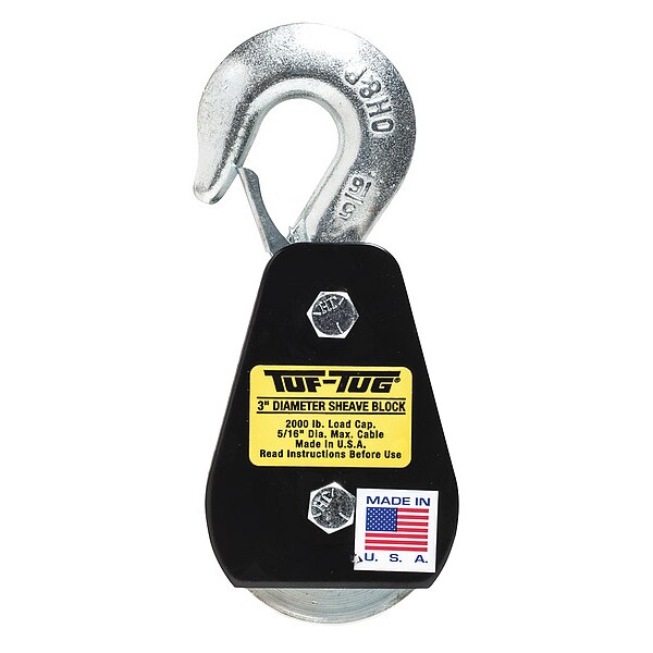 Tuf-Tug Sheave Blocks , Wire Rope , 3/8 in Max Cable Size, 2,000 lb Max ...