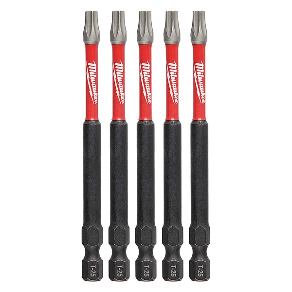 MILWAUKEE T25 TORX SHOCKWAVE Impact 3-1/2" Power Bits (5 pk) (48-32 ...