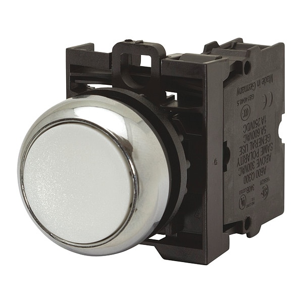 Eaton Illuminated Push Button, 22.5 mm, 1NO, White M22-DRL-W-K10-230W | Zoro