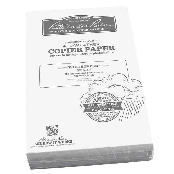 Rite In The Rain Waterproof Laser Paper, 32lb, PK500 321117 | Zoro