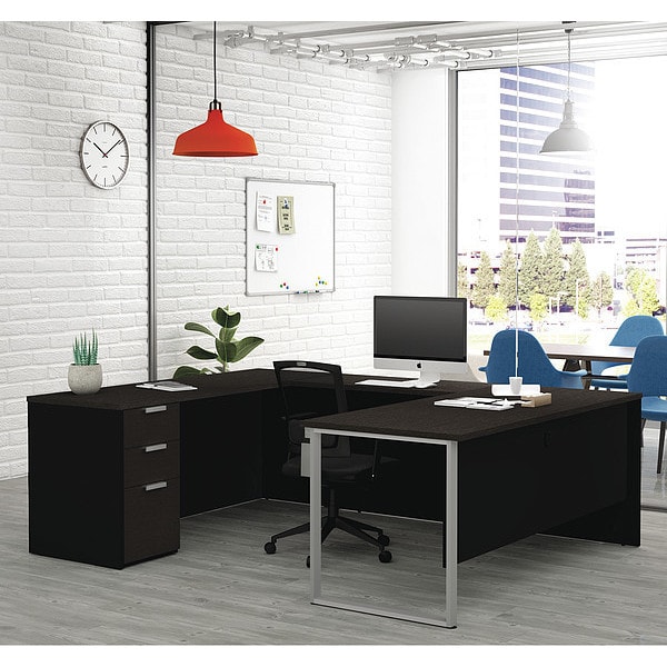 Bestar U Shaped Desk Plus U Desk, Pro Concept, Deep Grey/Black, 92.4" D ...